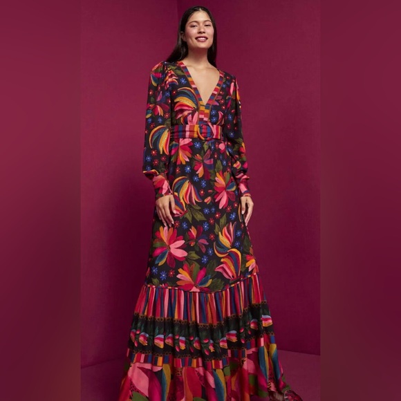 FARM Rio | Dresses | Farm Rio Black Banana Sky Maxi Womens Dress | Poshmark
